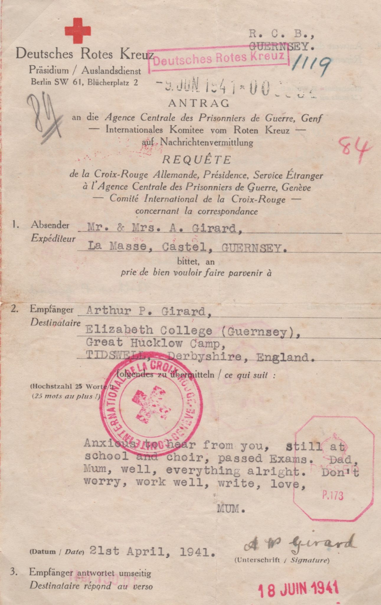 Red Cross Message Service - Channel Islands Specialists’ Society